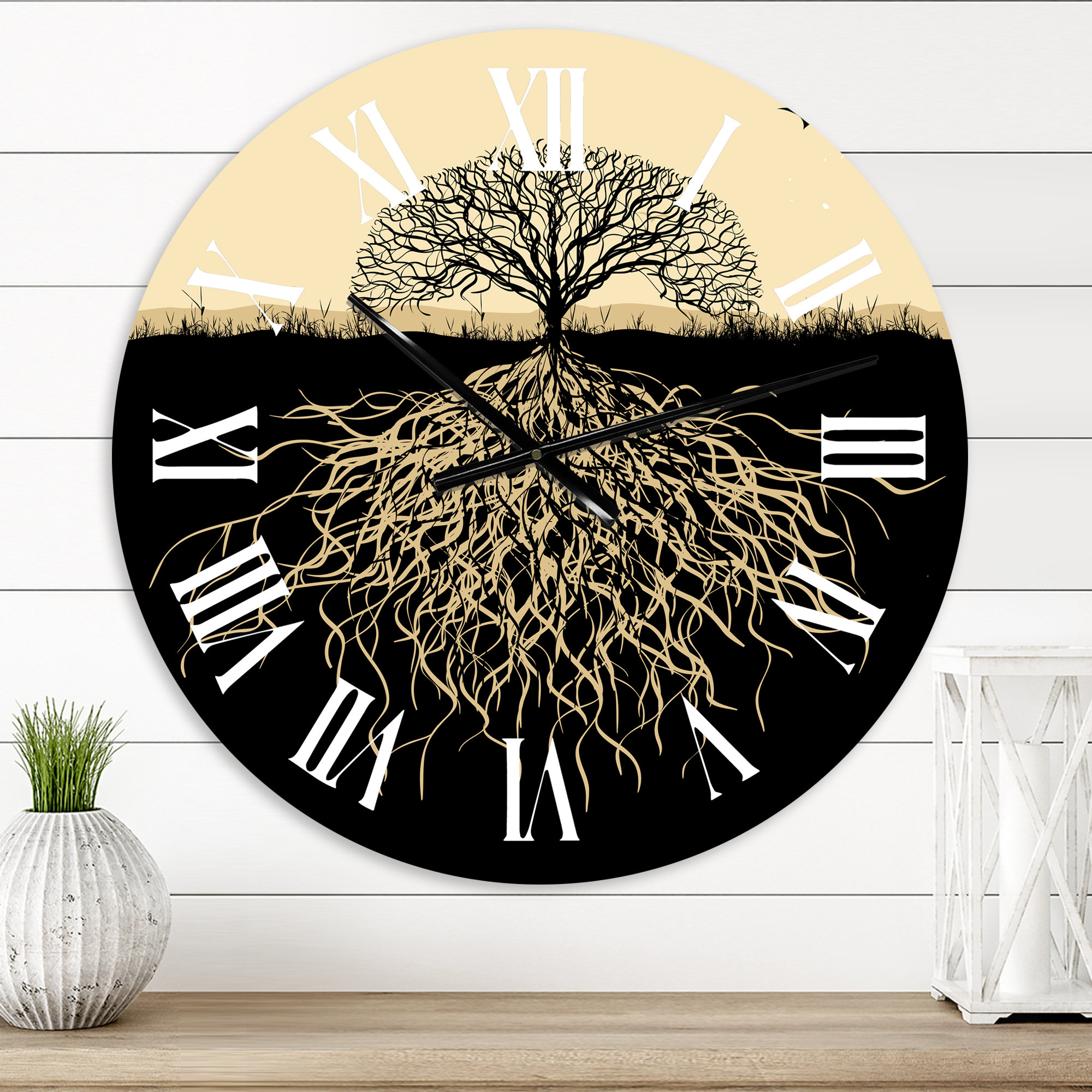 East Urban Home Tree Silhouette With Roots - Traditional wall clock ...