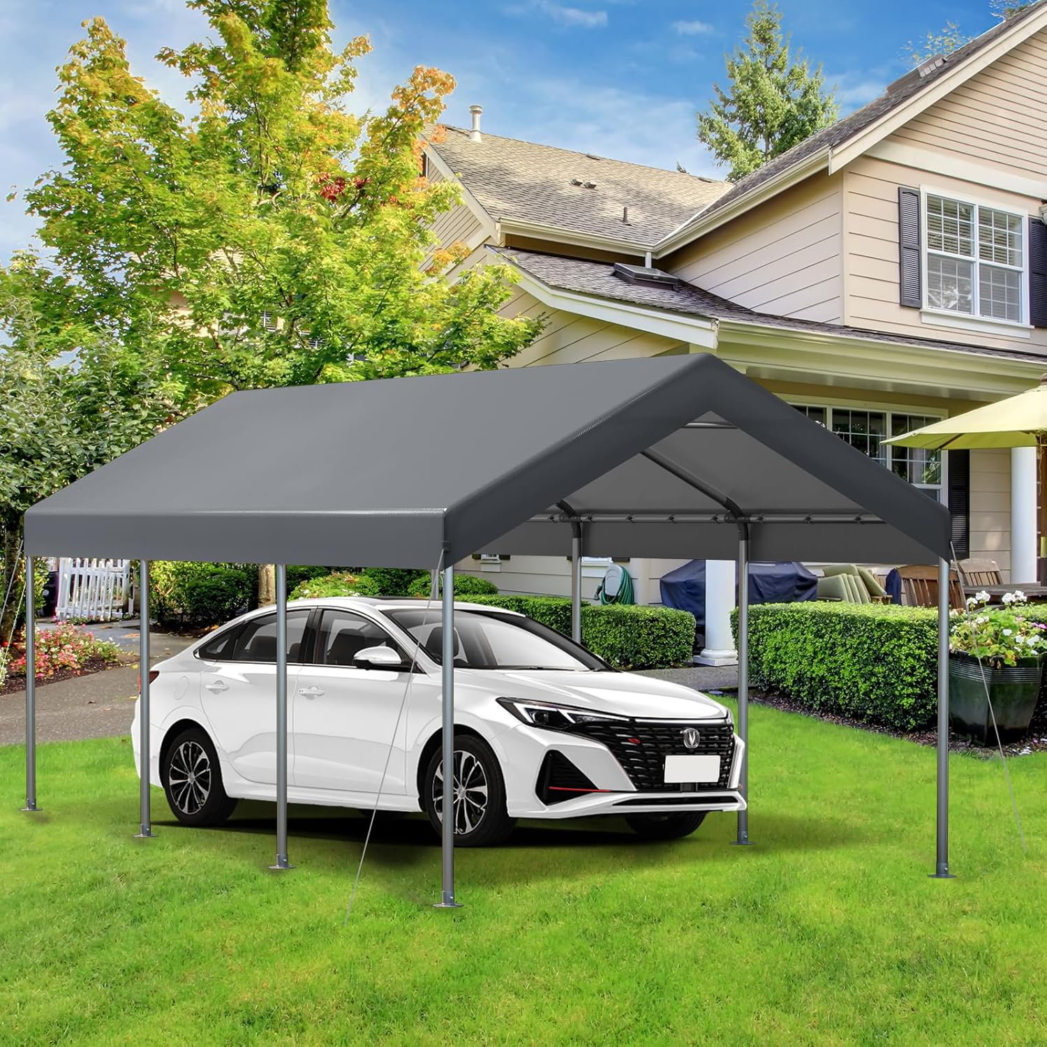 Fashionwu Heavy Duty Carport Car Canopy, Portable Garage, Easy To ...