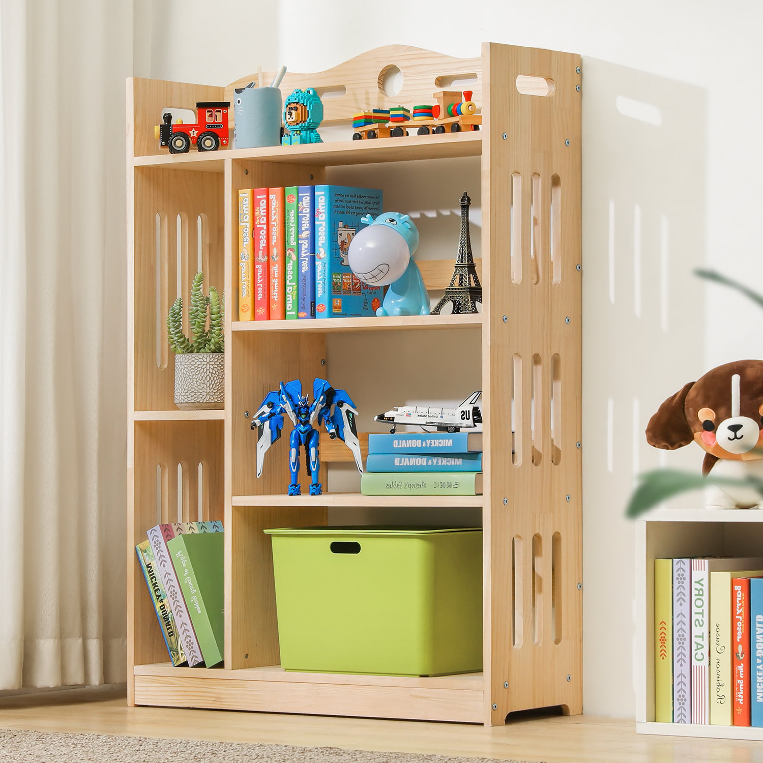 Red Barrel Studio® 4-Tier Wooden Bookcase, Natural Finish Bookshelf for ...