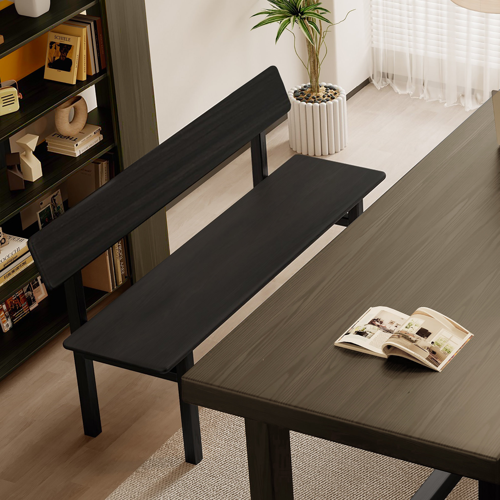 Latitude Run® Wood Bench Black Farmhouse Bench Dining Bench & Reviews ...