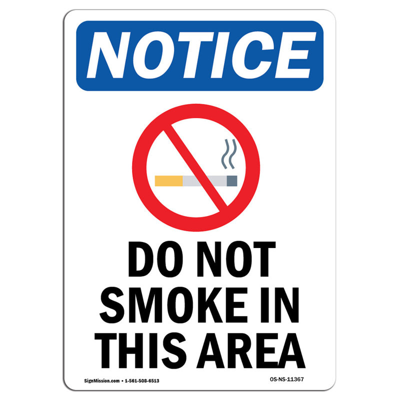 SignMission Notice - Do Not Smoke in This Area with Symbol Heavy Duty ...