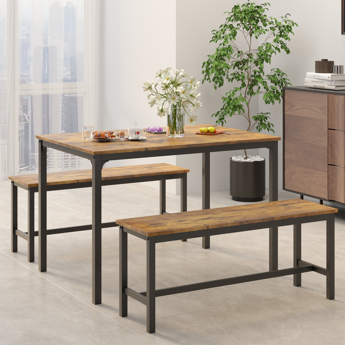 17 Stories Dining Table Set For 4-6, Ultra-Long Kitchen Table With 2 ...