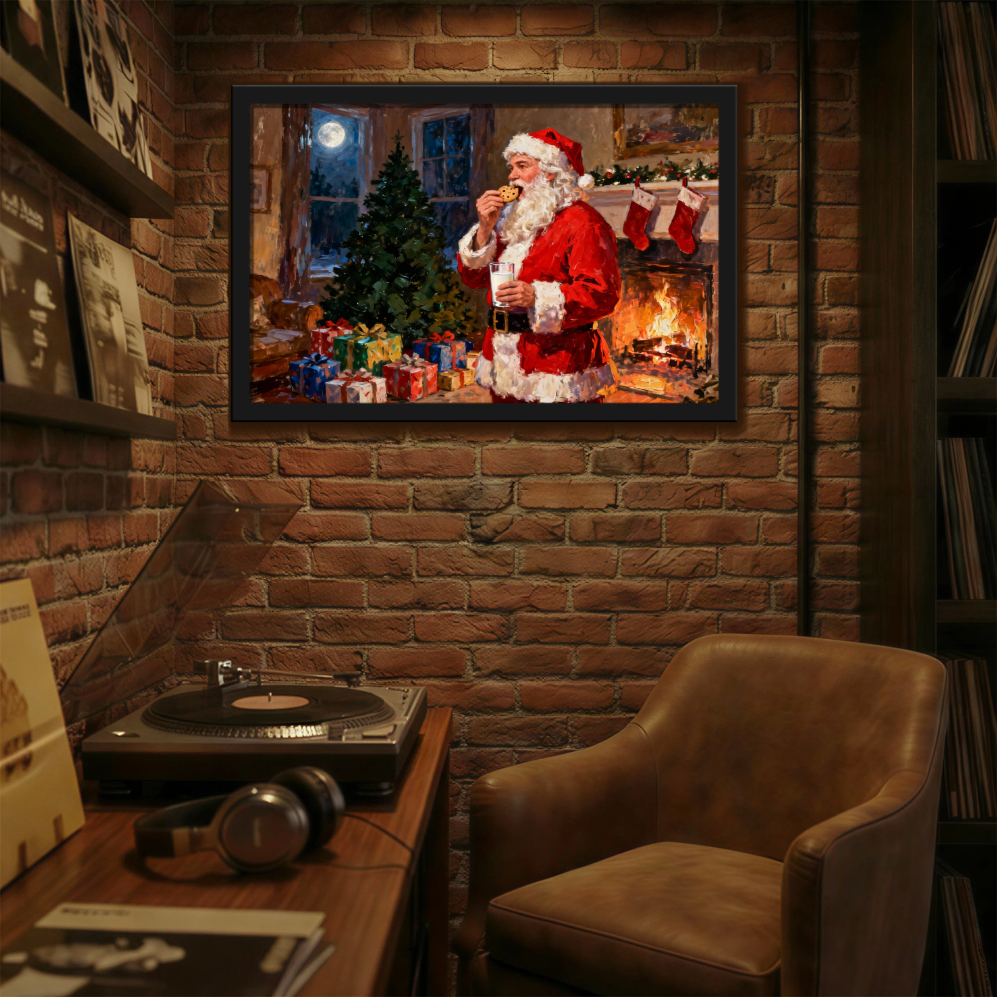 Canora Grey Christmas Santa Claus Eating Cookie With Milk | Wayfair