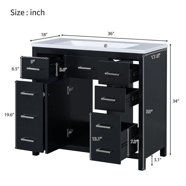 Mercer41 Modern Bathroom Vanity Cabinet with 5 Drawers and 1 Door | Wayfair