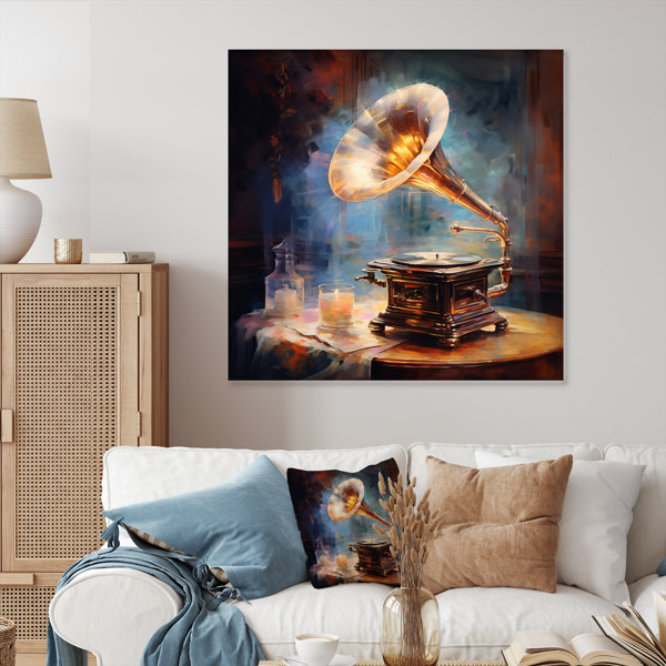 House of Hampton® Gold Black Phonograph Reverie On Metal Print | Wayfair