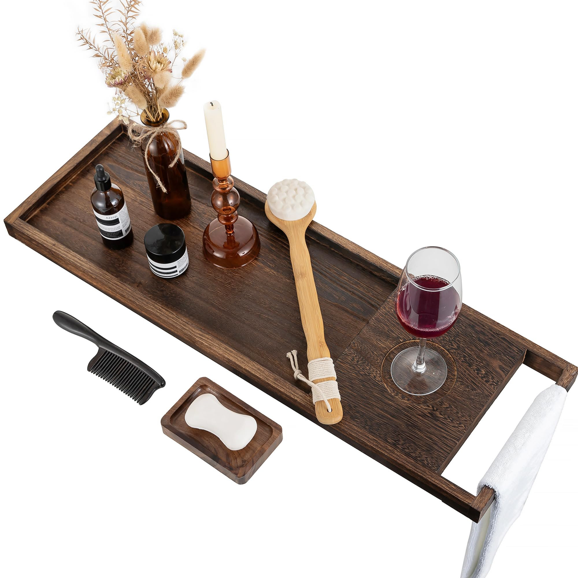 Rebrilliant Rustic Wood Bath Caddy Tub Bathtub Table Home Room Serving ...
