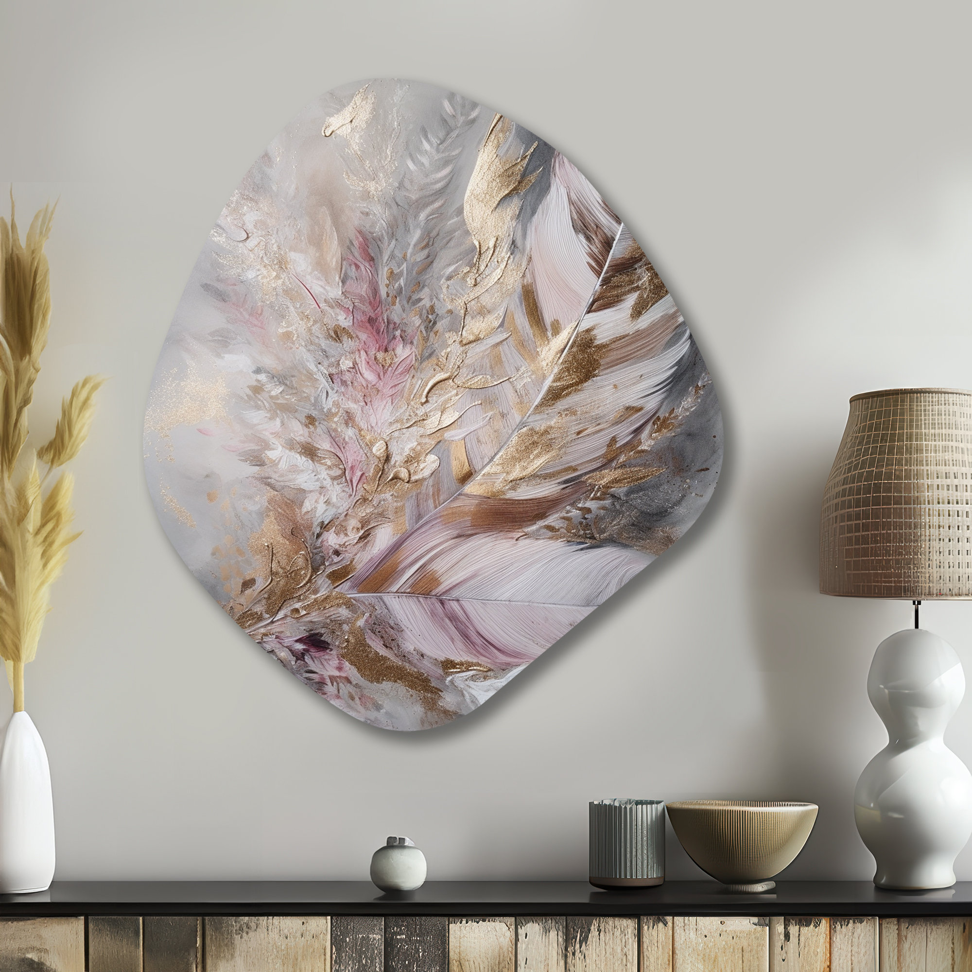Design Art Pink Feather Boho Majesty I - Glam Feather Nebula Shape ...