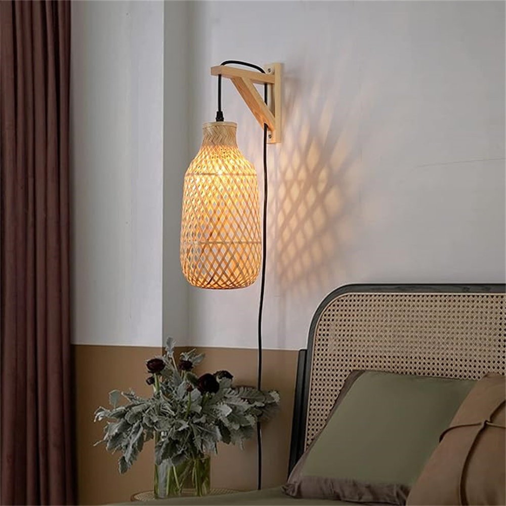 Bay Isle Home™ Luminaire mural moderne en bambou à brancher - abat-jour ...