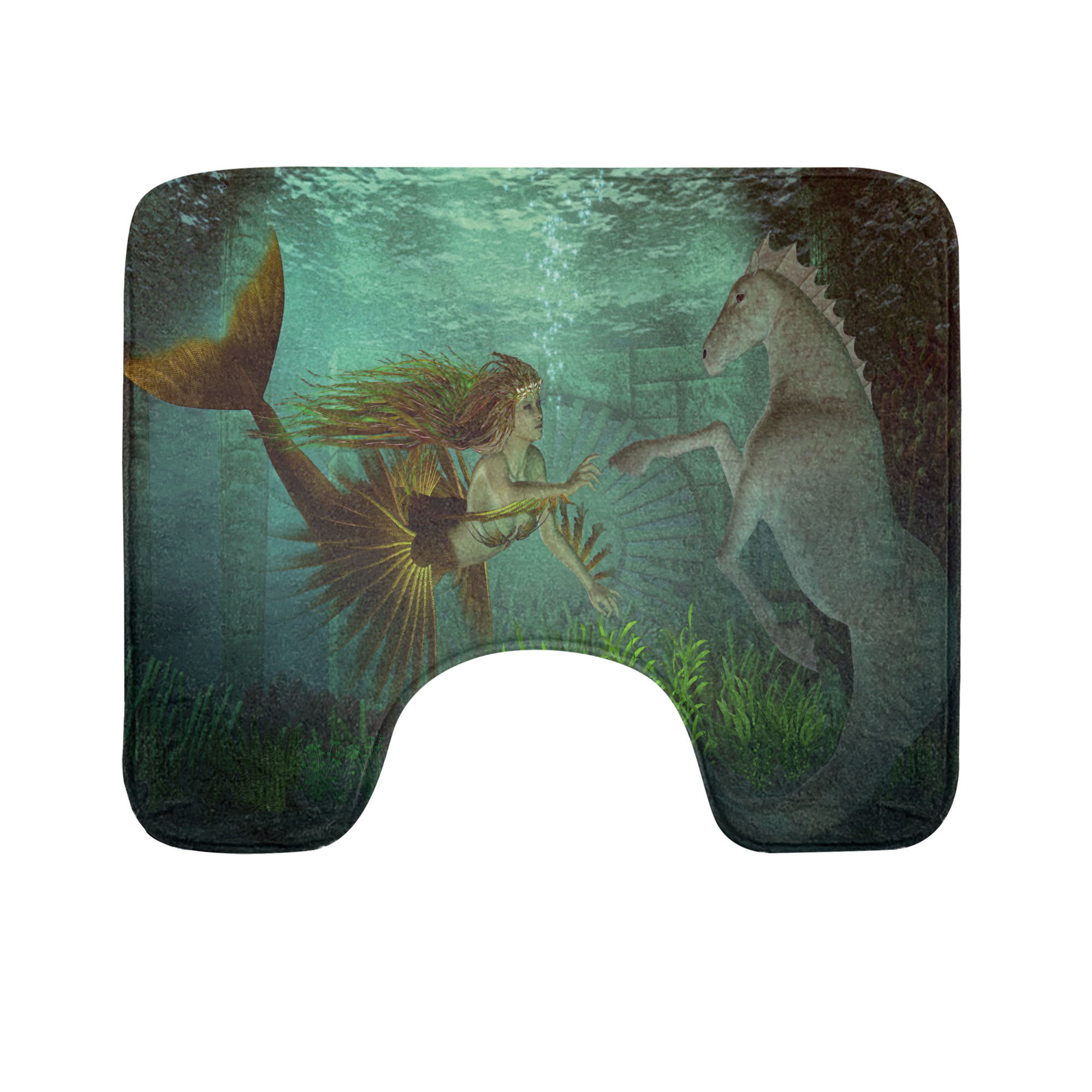 Fleur De Lis Living Turquoise Toilet Mat U-Shape Bathroom Rug 20" Amber ...