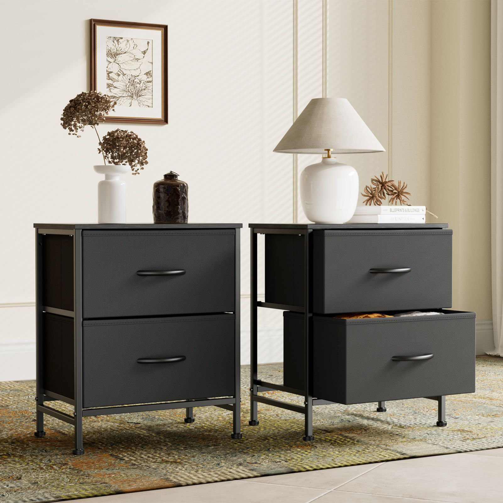 Ebern Designs Jaece Modern 2-Fabric Drawer Nightstand, Small Space Bedside Table, End Table ...