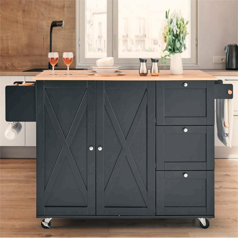 Breakwater Bay Aiya Kitchen Island with Solid Wood Top | Wayfair