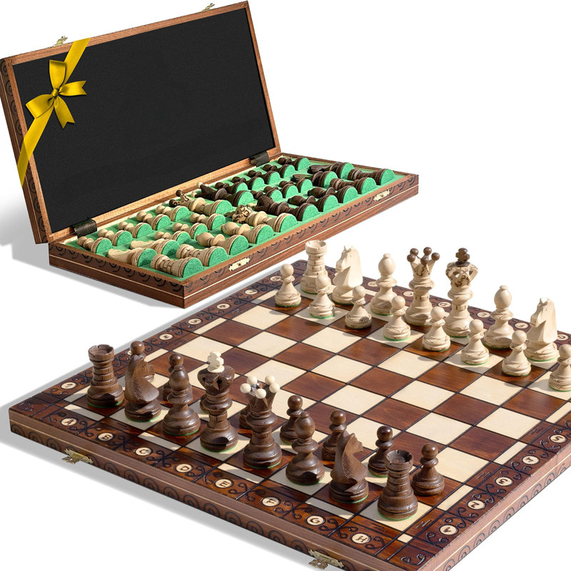 BOJUNTAN Chess Set - Wooden 21 Inch Beech & Birch Board With Felt Base ...