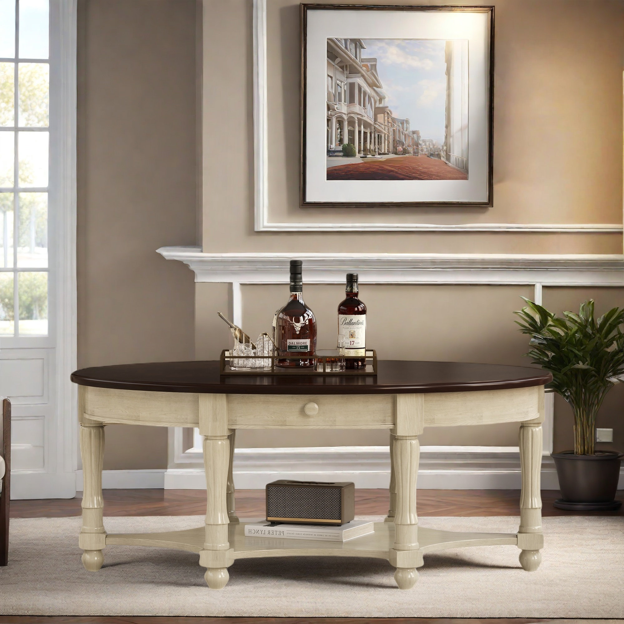 Ophelia & Co. Vintage Oval Coffee Table With 1 Drawer, Storage Shelf ...