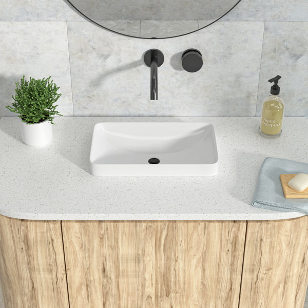 Kichae 19" x 12" Semi-Recessed Bathroom Sink - White Ceramic Above ...