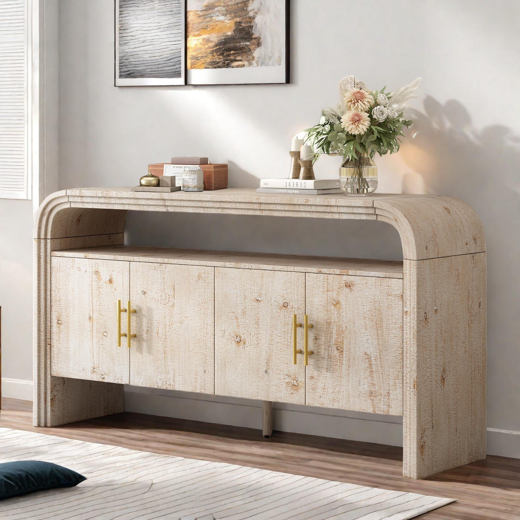 Gracie Oaks 4-door Elegant Console Table With Natural Embossed Texture ...