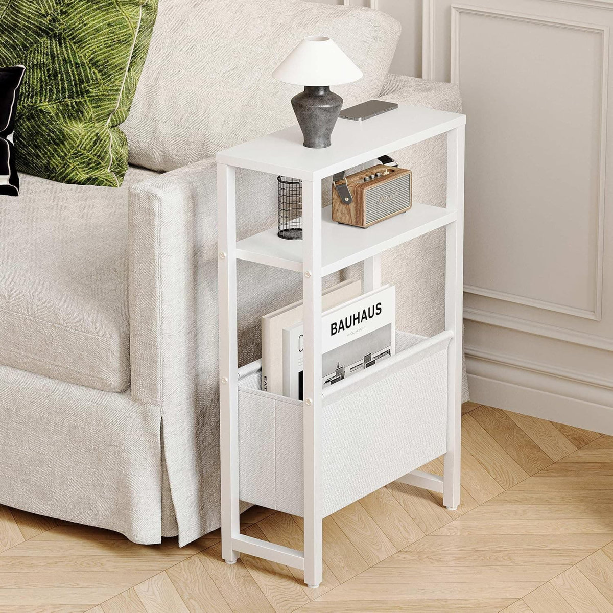 17 Stories Slim Side Table With Magazine Rack, 3-Tier Narrow End Table ...