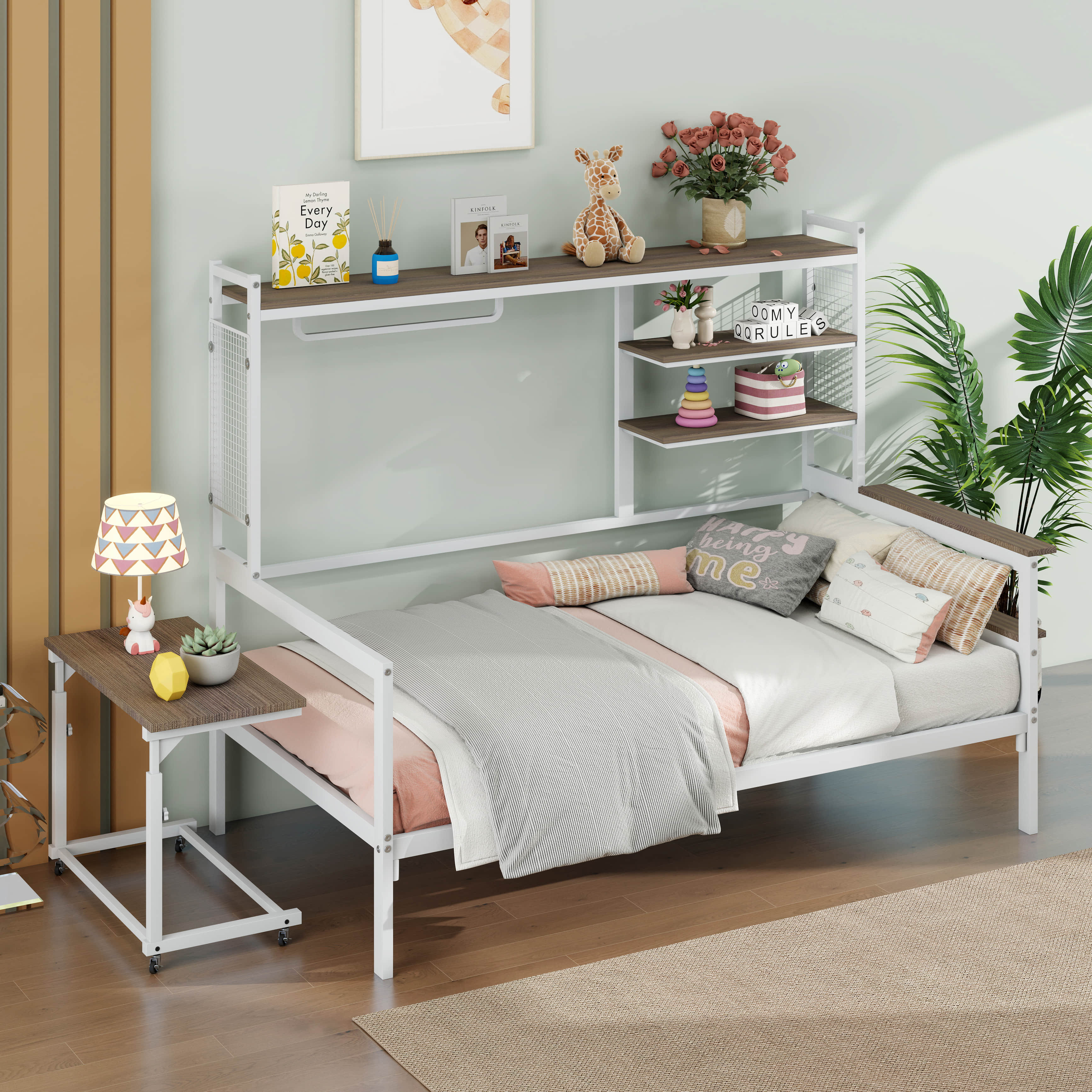 17 Stories Multifunction Metal Daybed With Removable Desk, Daybed With ...