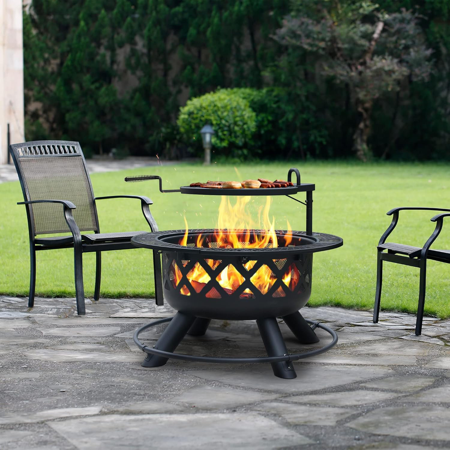 INKEDZ OUTDOORS Wood Burning Fire Pit with Quick Removable Cooking ...
