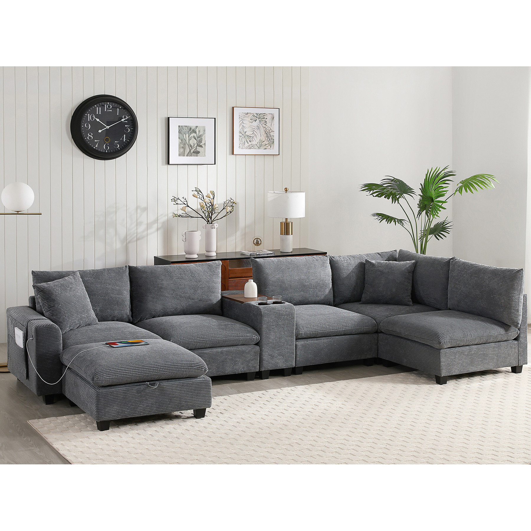 Hokku Designs Oversized 140'' Modular Sectional With Movable Storage ...
