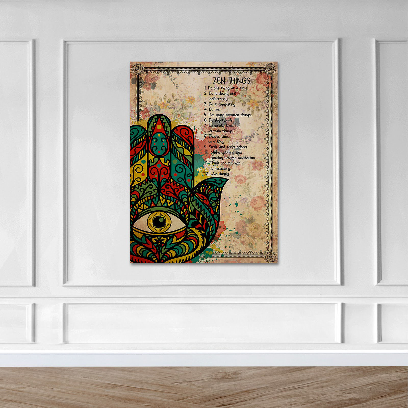 Trinx Hamsa Hand And 12 Zen Things… - 1 Piece Rectangle Graphic Art ...