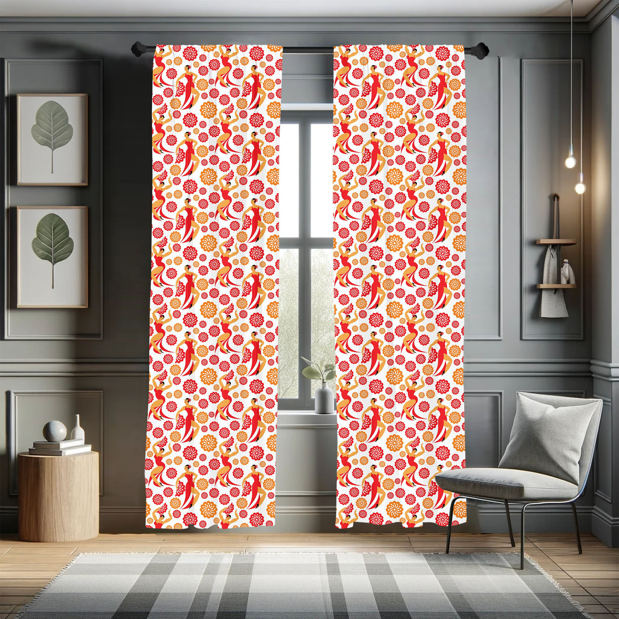 East Urban Home Spanish Floral Semi-Sheer Rod Pocket Curtain Panels ...