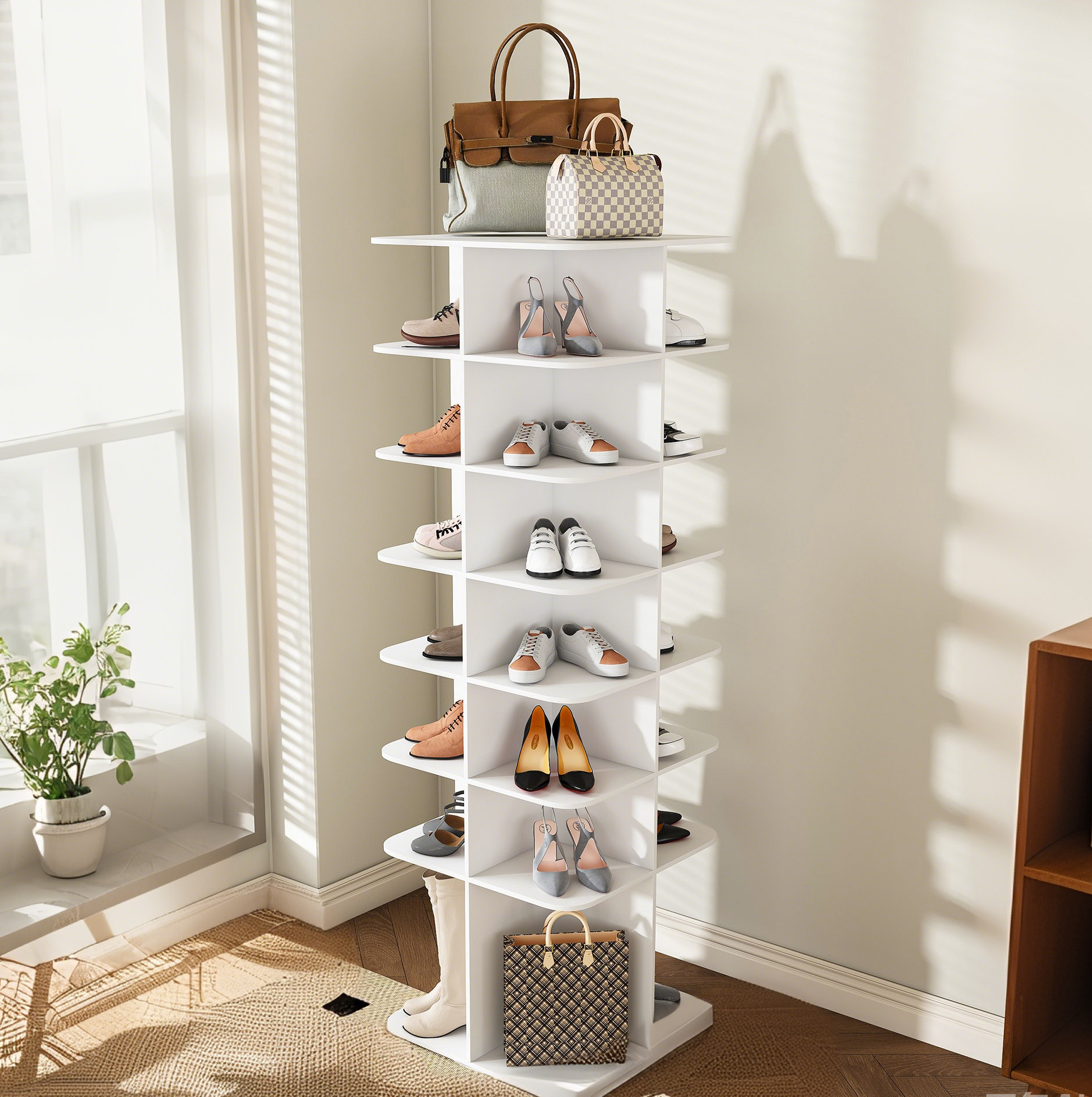 Latitude Run® 28 Pair Rotating Shoe Rack,7 Tier Spinning Shoe Rack ...