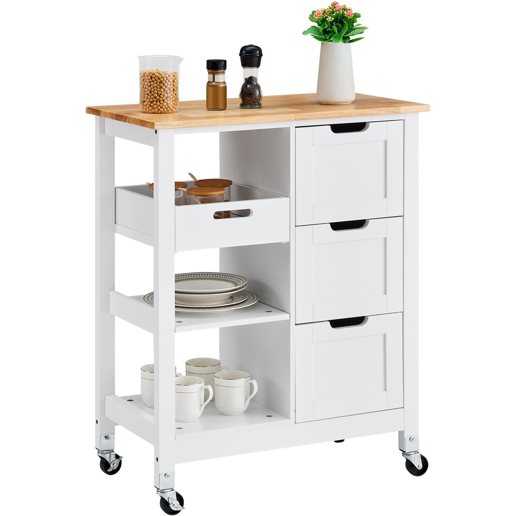 Winston Porter Rolling Small Kitchen Island Cart On Wheels With Solid ...