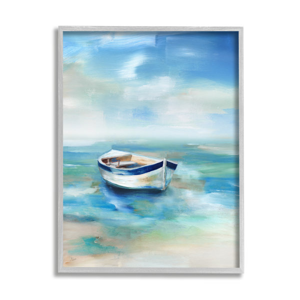 Breakwater Bay Serene Misty Morning Row Boat Floating Ocean On Canvas ...