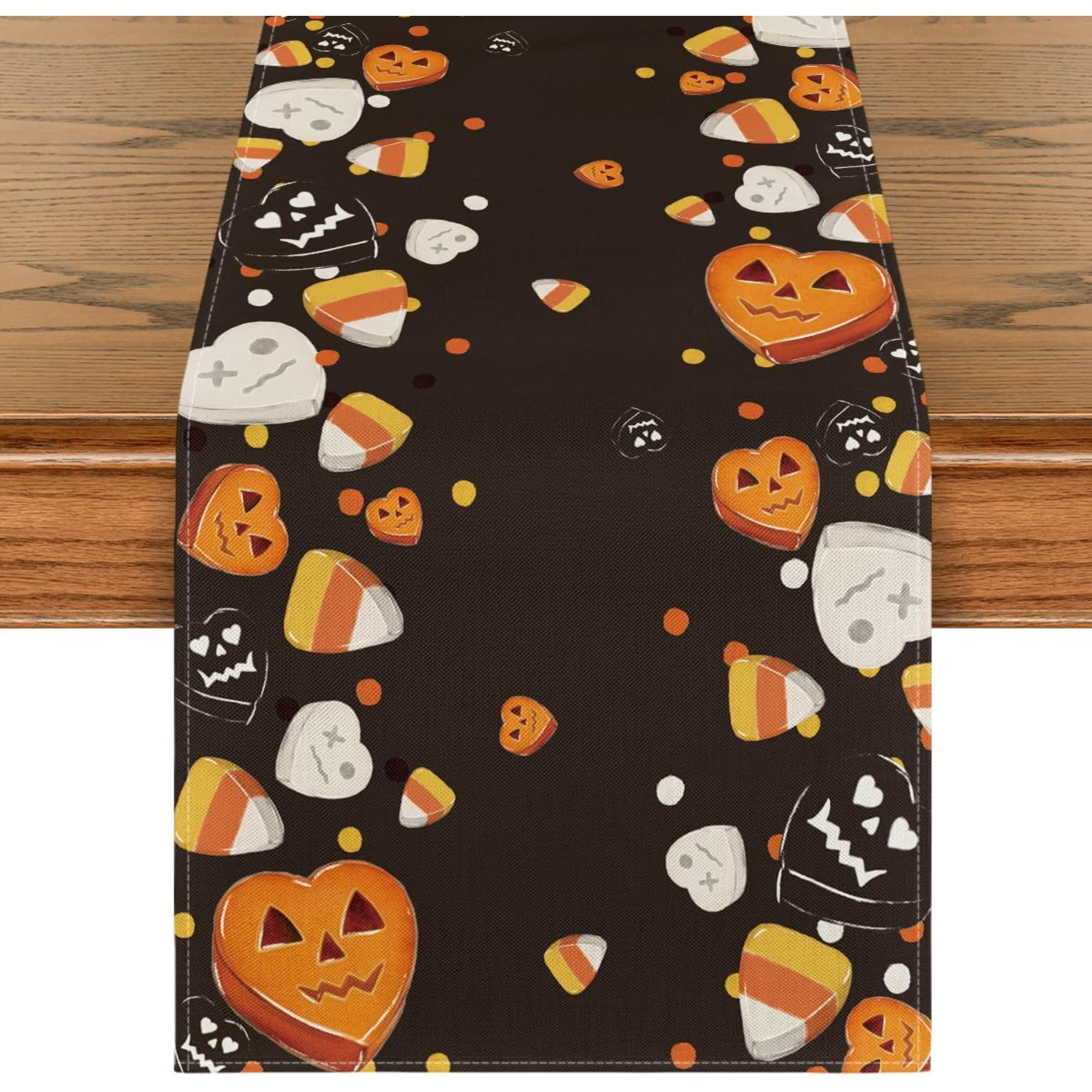 The Holiday Aisle® Candy Corn Grimace Spooky Black Halloween Table ...