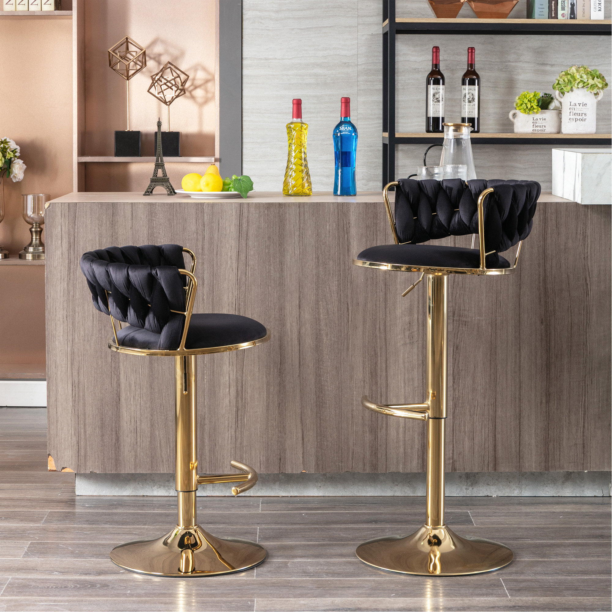 Everly Quinn Set Of 2 Bar Stools,With Chrome Footrest And Base Swivel ...