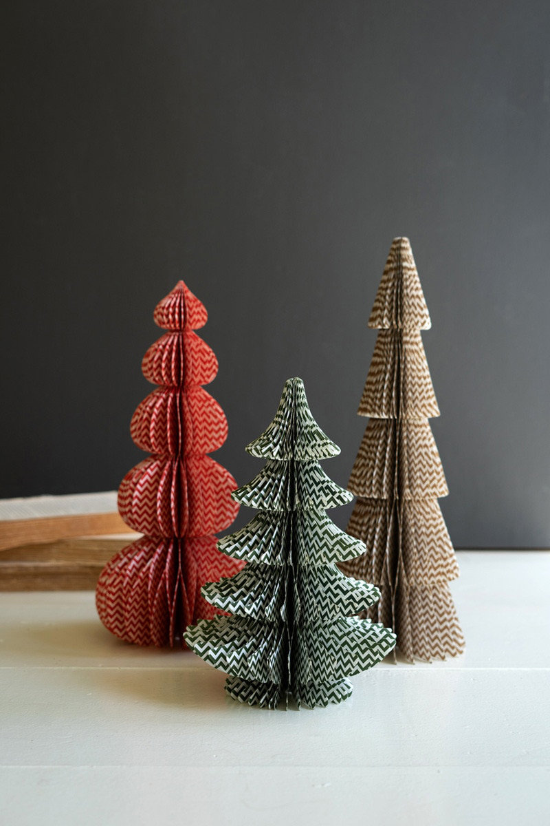 The Holiday Aisle® SET OF THREE PRINTED PAPER ACCORDIAN CHRISTMAS TREES ...