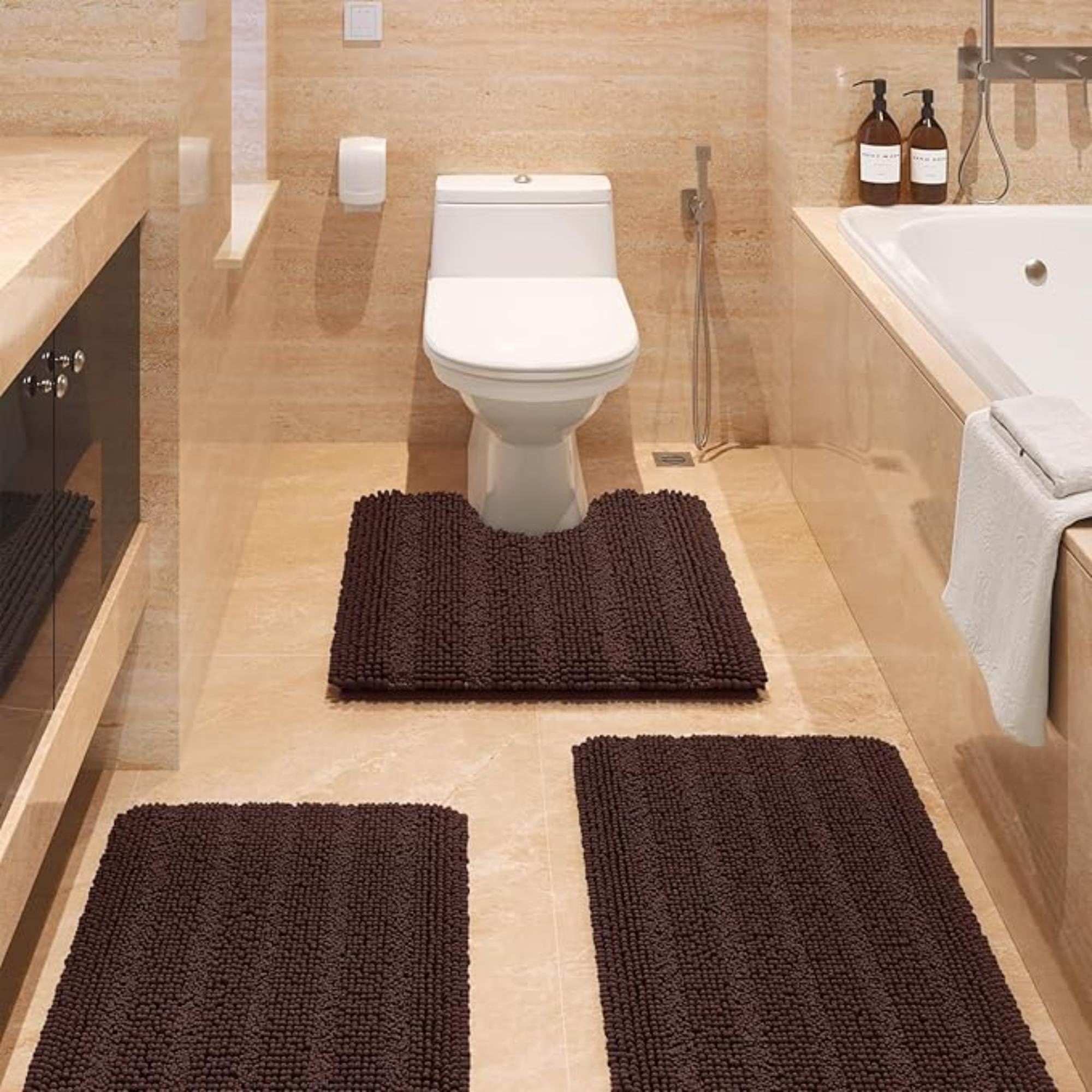 Latitude Run® Striped Brown Bathroom Rug Set 3 Pieces Ultra Soft, Non ...