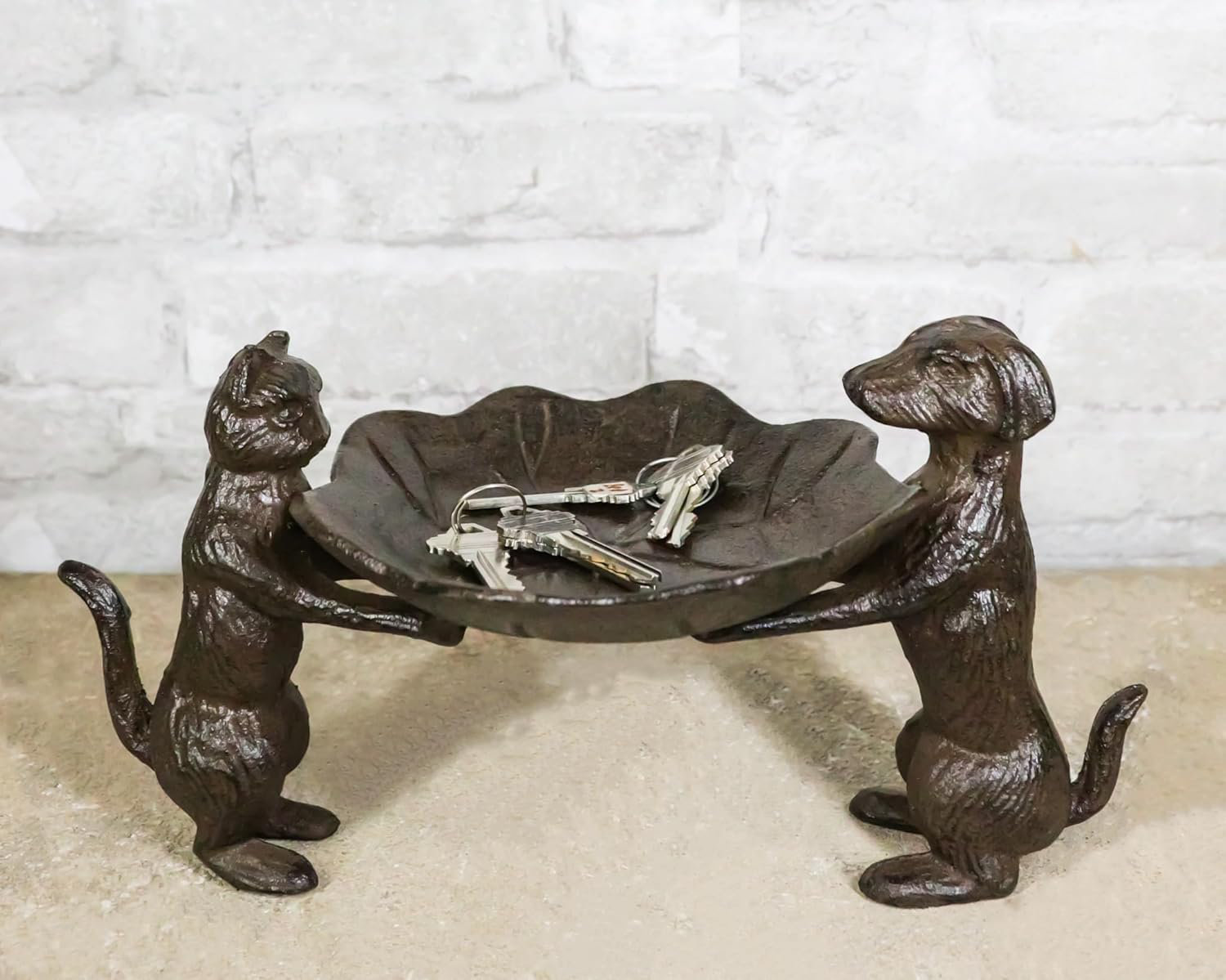Red Barrel Studio® Cast Iron Dog And Cat With Lilypad Jewelry Trinket ...