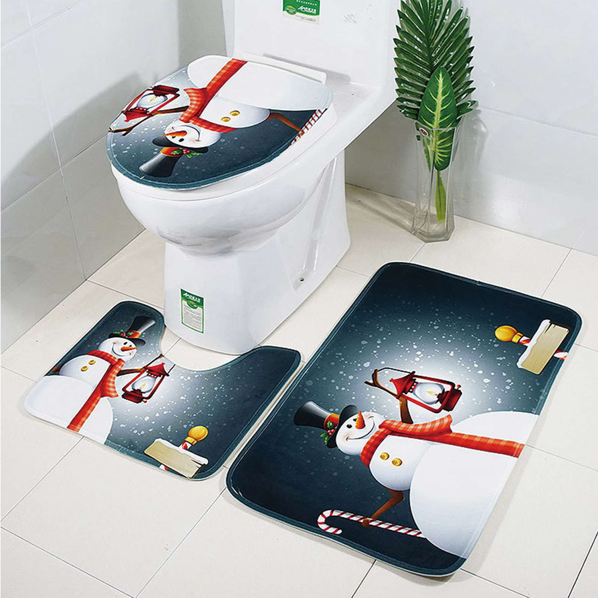 The Holiday Aisle® 3 Piece Christmas Bathroom Rugs Set with Non Slip ...