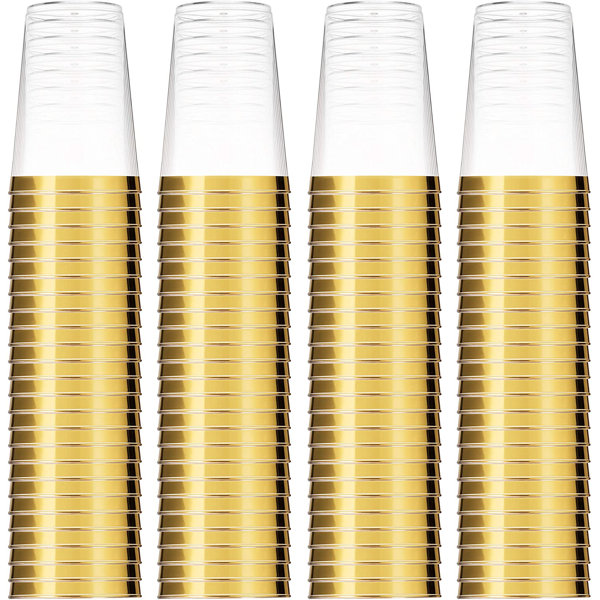 Seseno Gold Rim Clear Plastic Cups Disposable 14 Oz | Wayfair