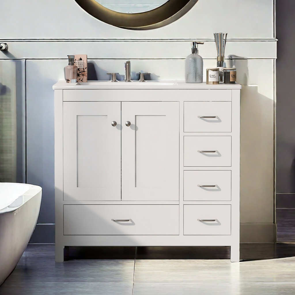 Winston Porter 36" White Bathroom Vanity With Ceramic Sink Combo ...