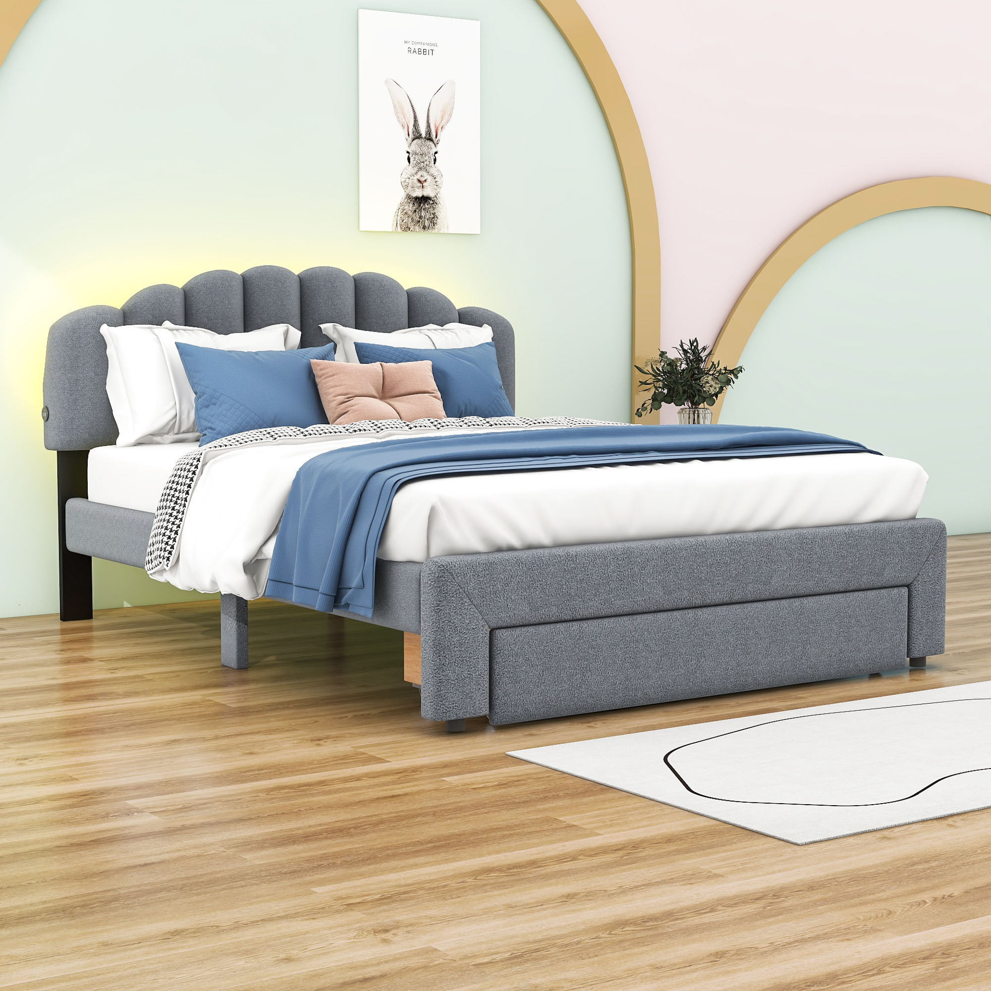Latitude Run® Deyonta Queen Size Upholstered Platform Bed with A Big ...