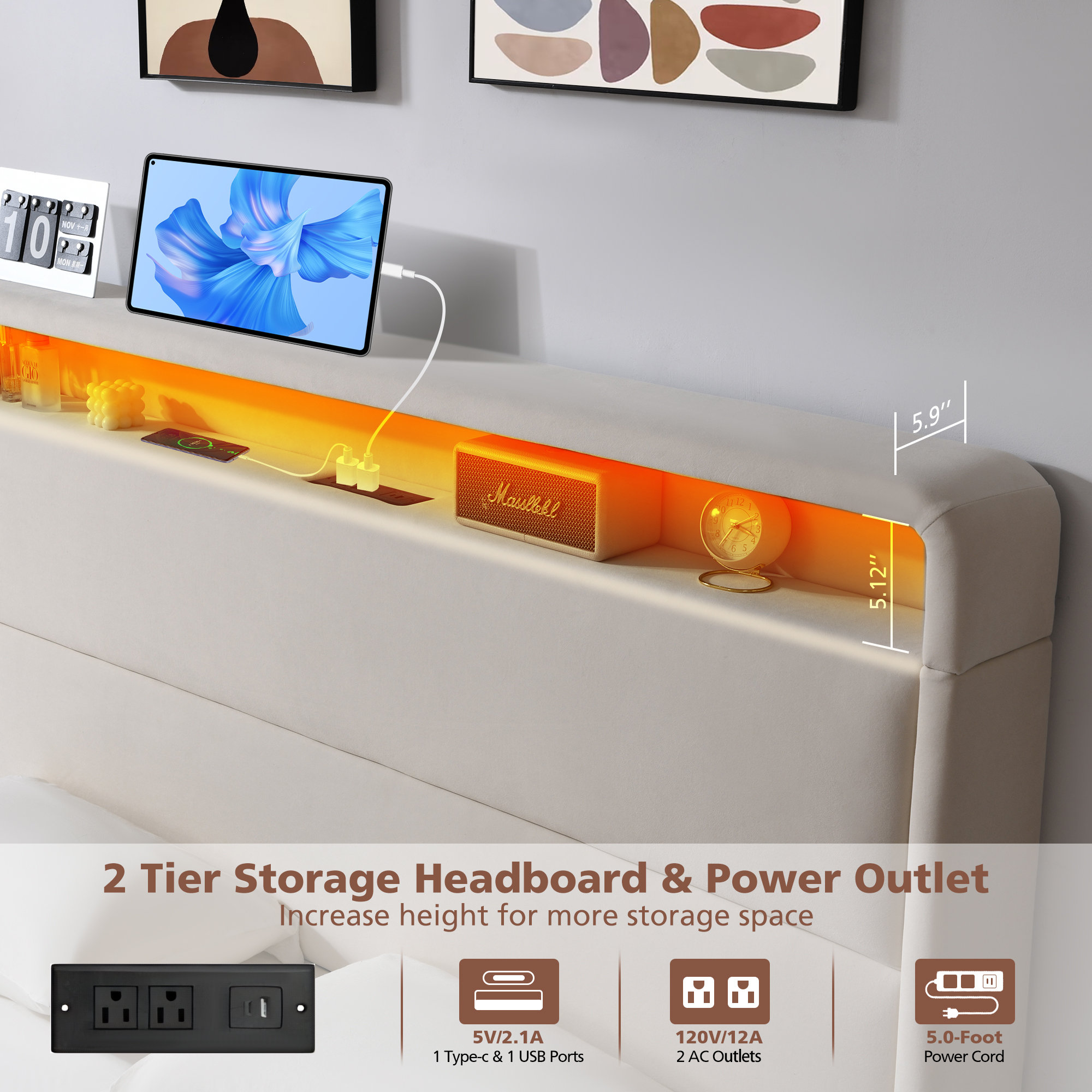 Latitude Run® Braya 50.8“ Tall Hydraulic Lift Up Storage Upholstered ...