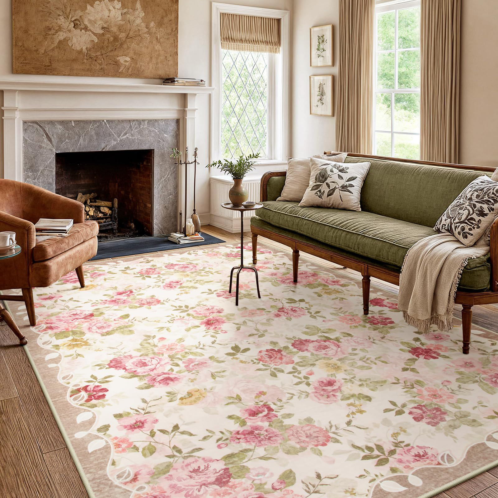 Winston Porter Kaldi Floral Washable Rugs Vintage Soft Rugs for Living ...
