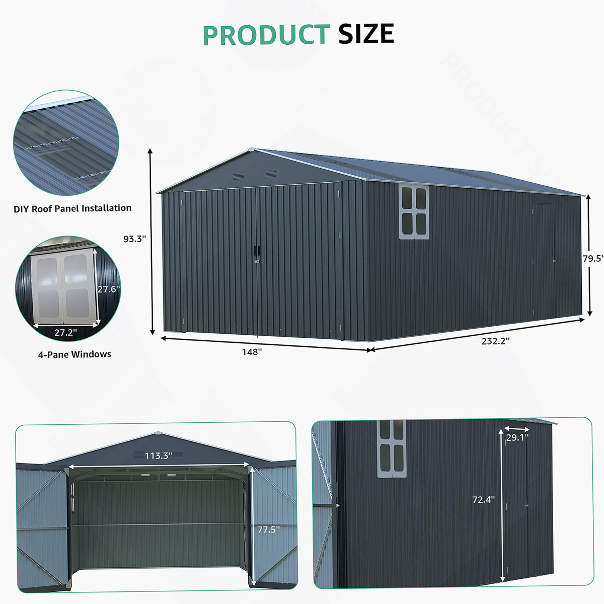 DSUNNER Upgraded 13X20ft Outdoor Storage Shed, Large Metal Garage Shed ...