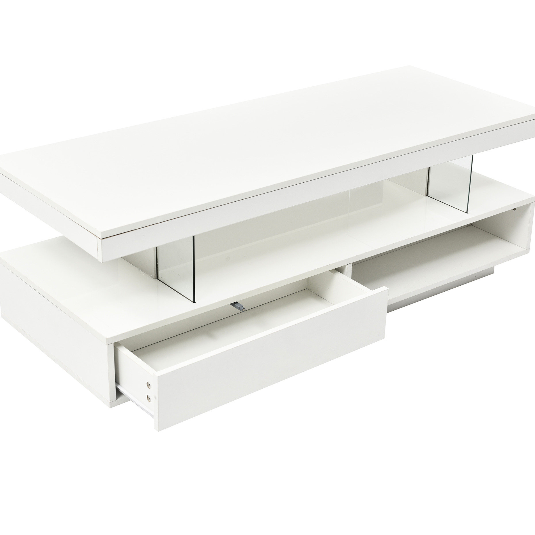Latitude Run® White Led Accent Table With Shelves: 2 Drawers, 16 Colors ...