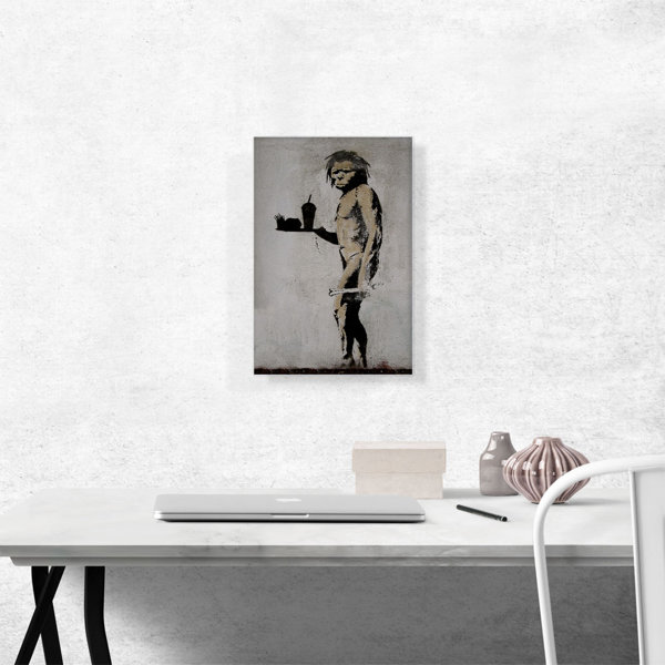 ARTCANVAS Caveman Fast Food On Canvas by Banksy Print | Wayfair