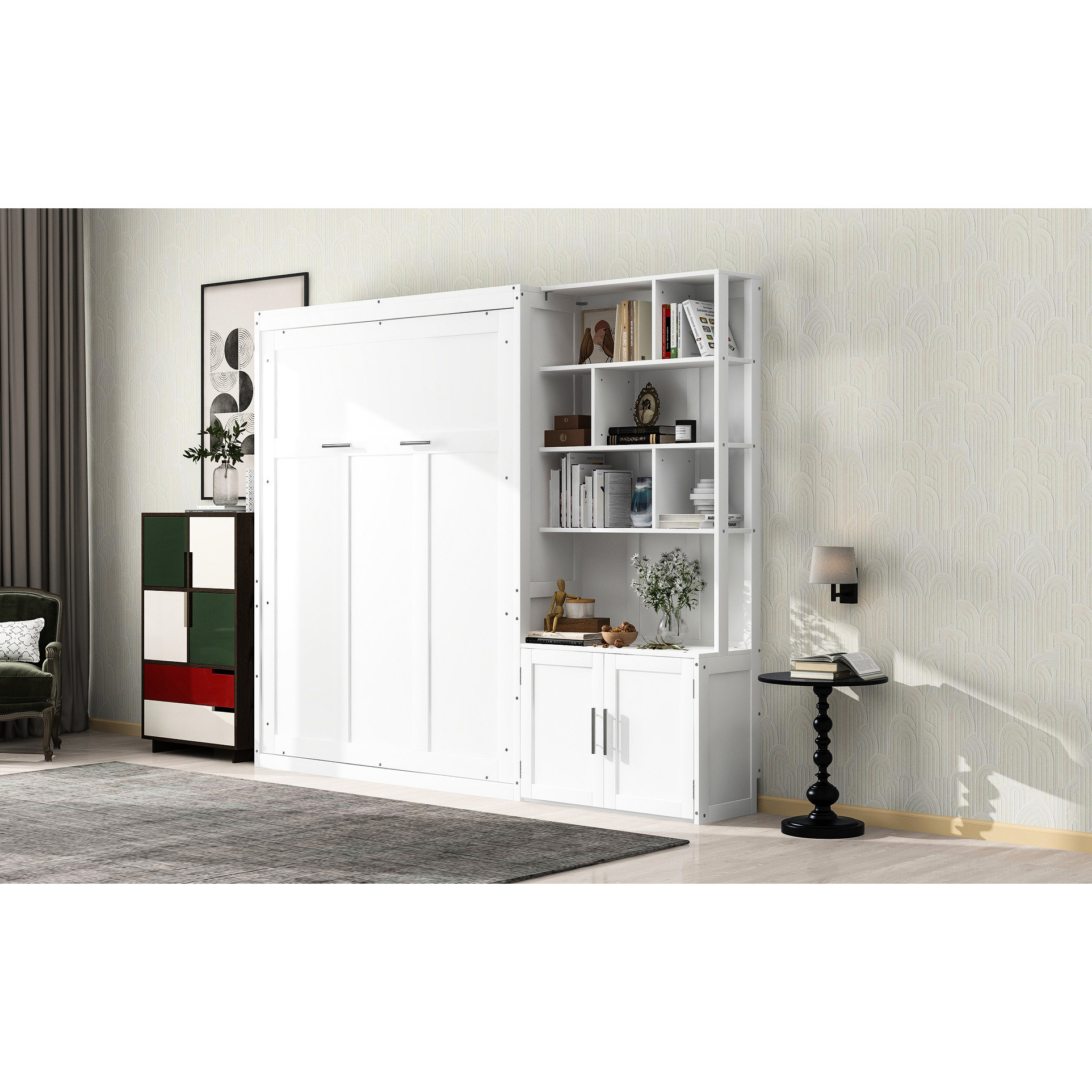 Red Barrel Studio® White Full Size Bed With Abundant Storage Shelves ...