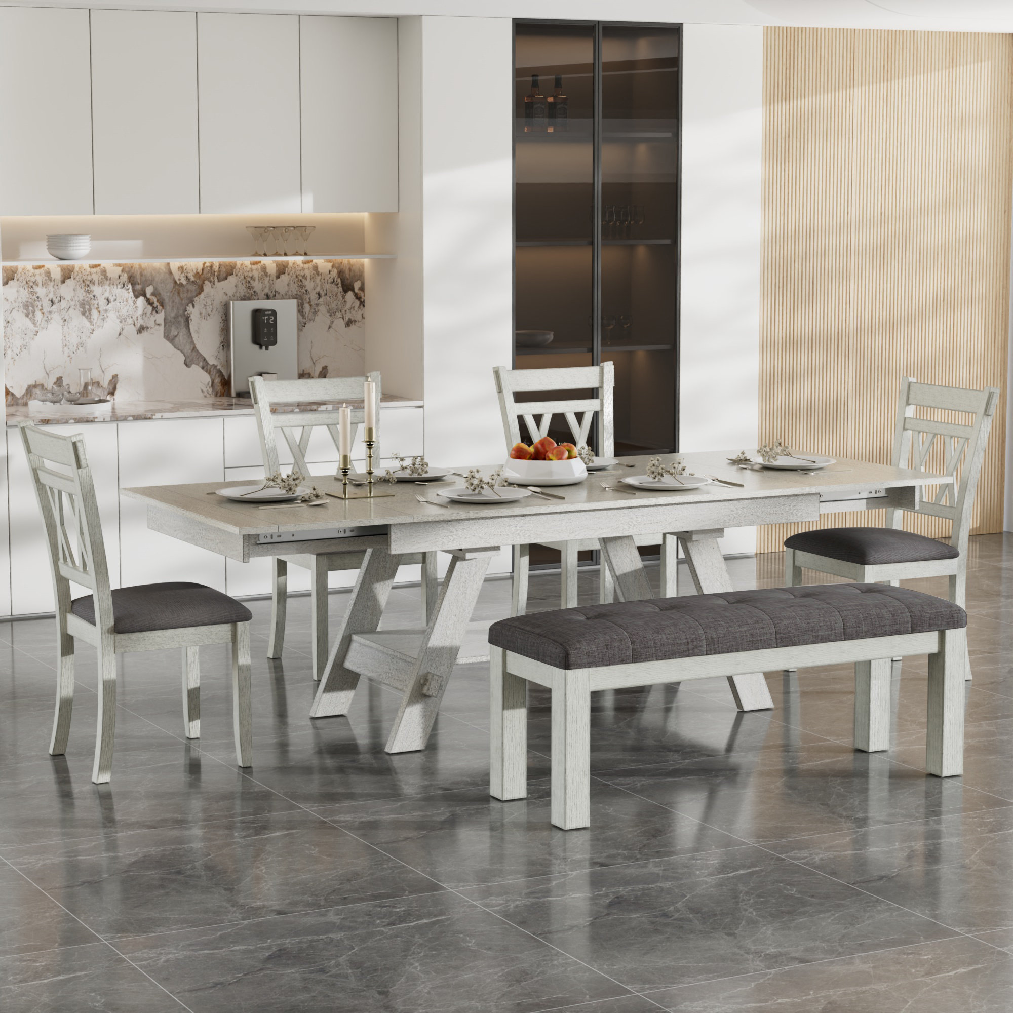 Gracie Oaks 6-Piece Extendable Solid Wood Dining Table Set For 6-8 ...