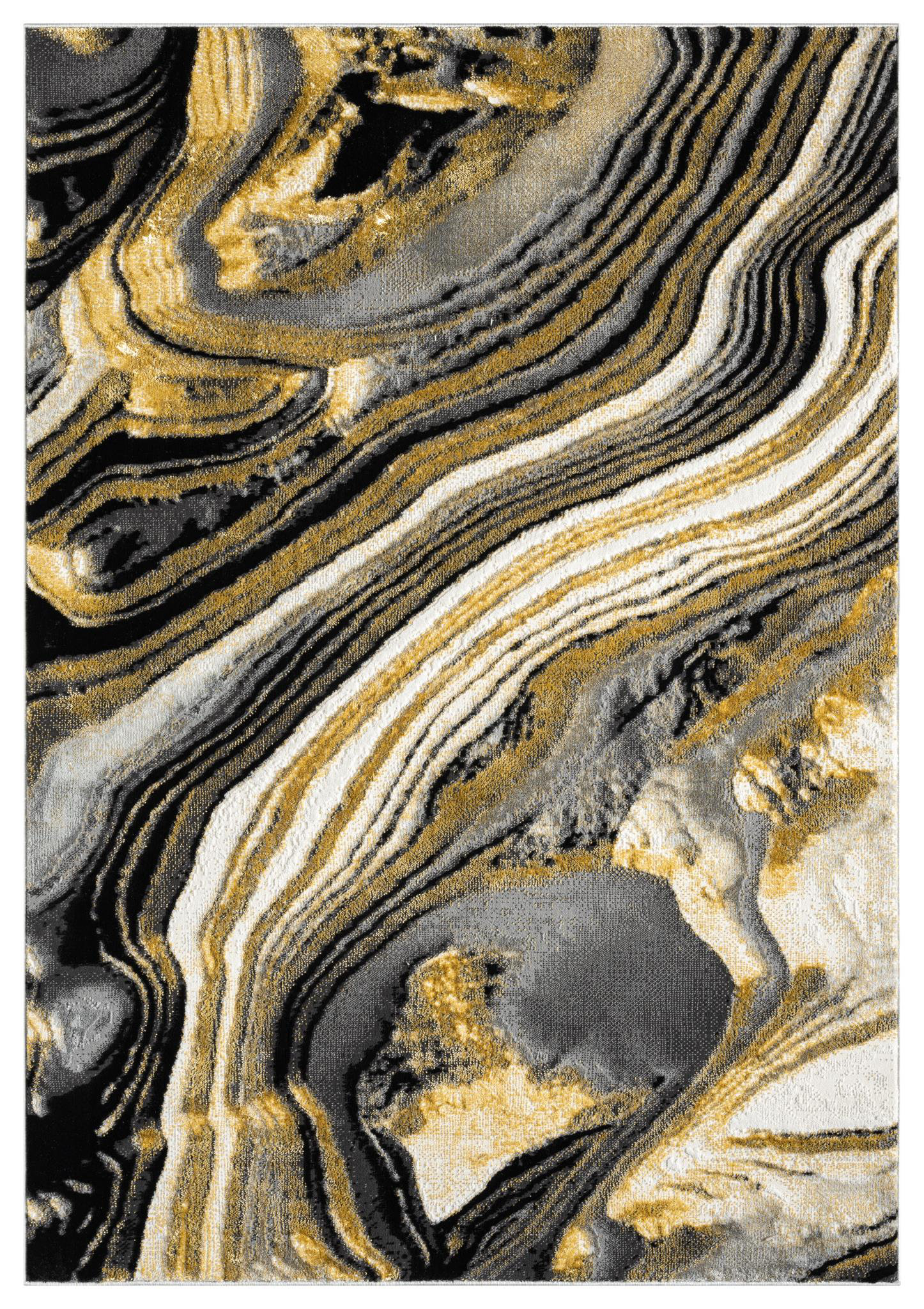 17 Stories Nason Collection Abstract Black/Gold Area Rug, 5'2'' X 7'5 ...