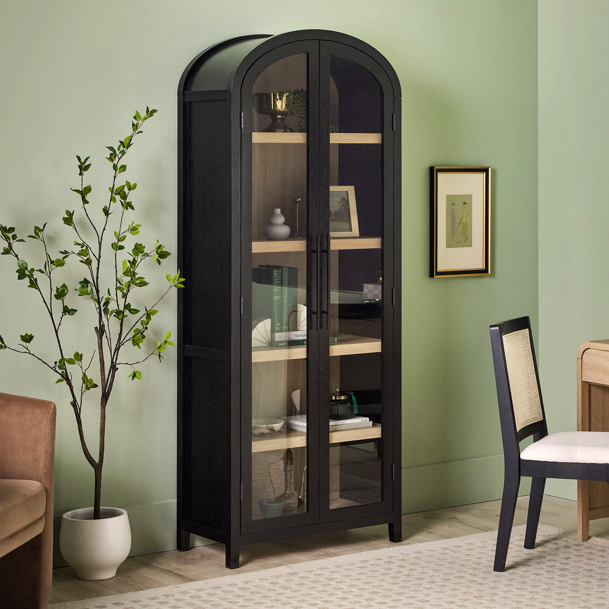 Latitude Run® Modern 5 Shelf Arched Tall Bookcase With Glass Doors ...