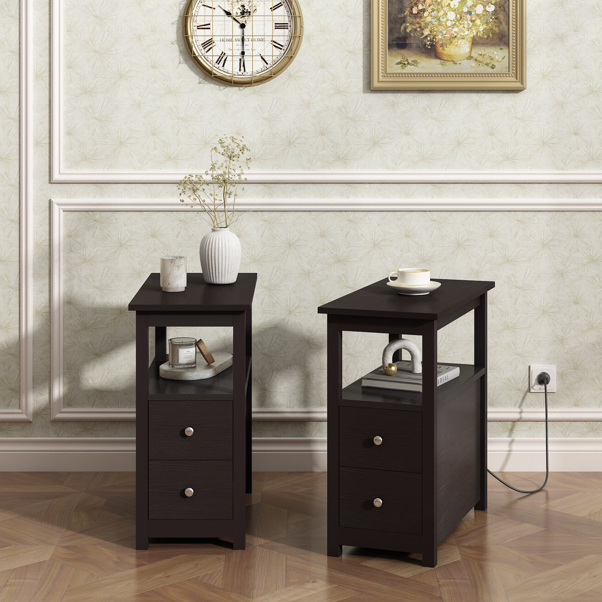 Ebern Designs 2-Drawer End Table With Built-In Outlets (Set Of 2 ...