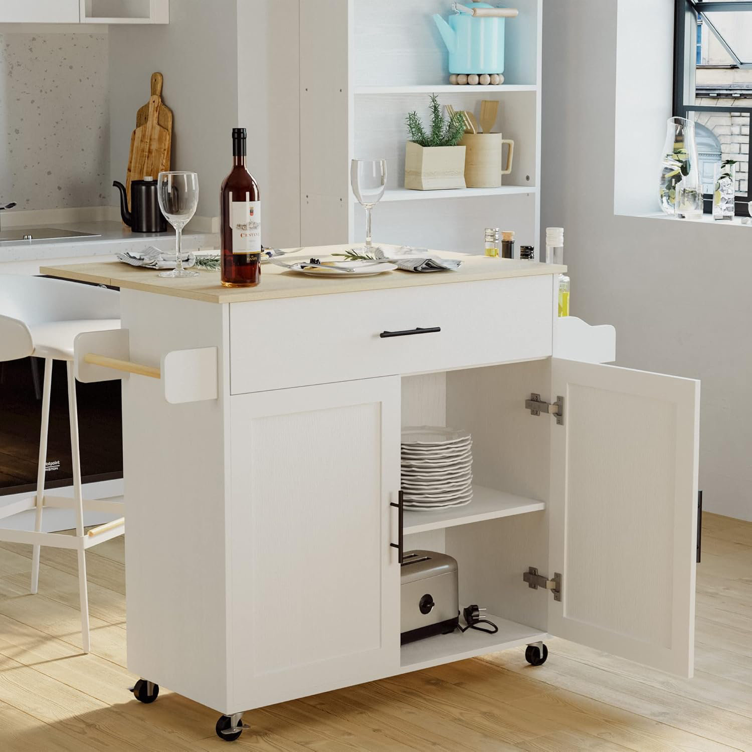 ATC CABINETS Rolling Kitchen Island Table on Wheels with Drop Leaf ...