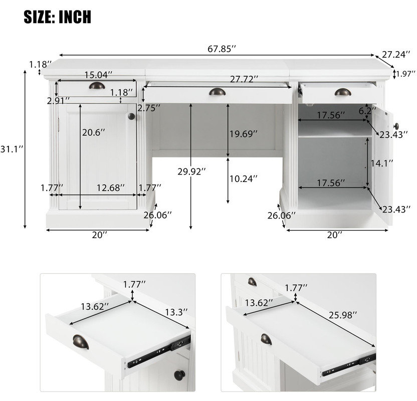 Red Barrel Studio 67''Modern Executive Desk,Computer Desk with 2 ...