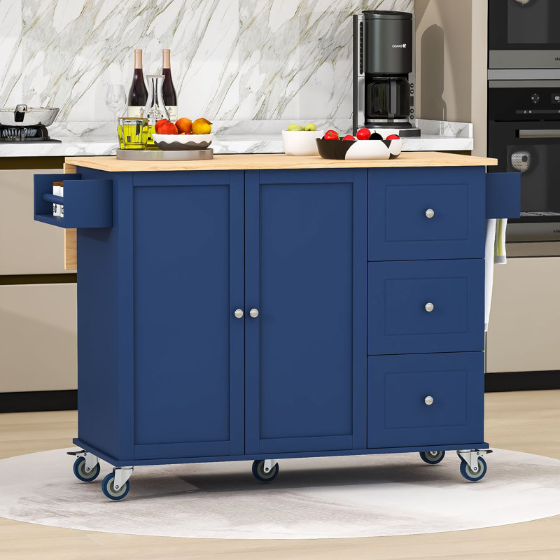 Ebern Designs Draden 3 Drawers Rolling Mobile Kitchen Island With Wood ...